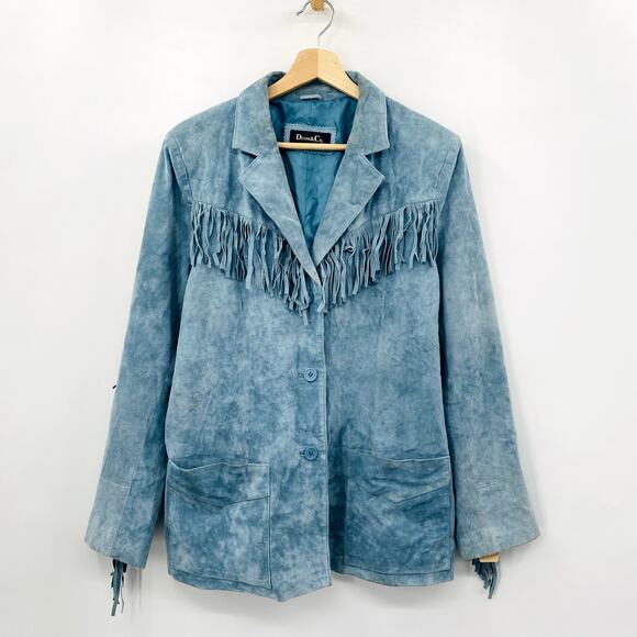 Vintage | Jackets & Coats | Vintage Dusty Blue Suede Fringe Western ...